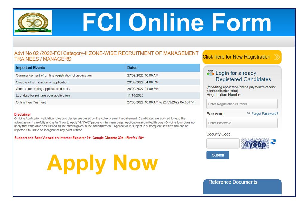 FCI Manager Online Form 2022 Recruitment Notification Released For FCI Manager Online Form 2022 Recruitment Notification Released For