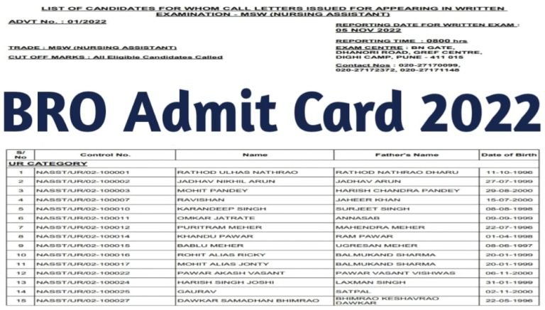 BRO GREF 03/2022 Written Admit Card 2023 List OUT - All Jobs For You