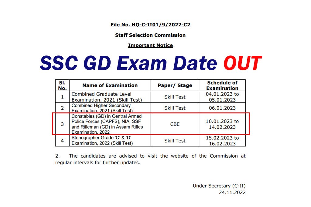 SSC GD Constable Exam 2022 2023 Date OUT SSC GD Exam Notice Download SSC GD Constable Exam 2022 2023 Date OUT SSC GD Exam Notice Download
