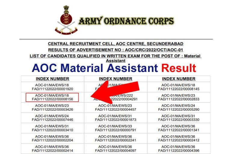 AOC Material Assistant Result 2023 OUT Download Merit List ...