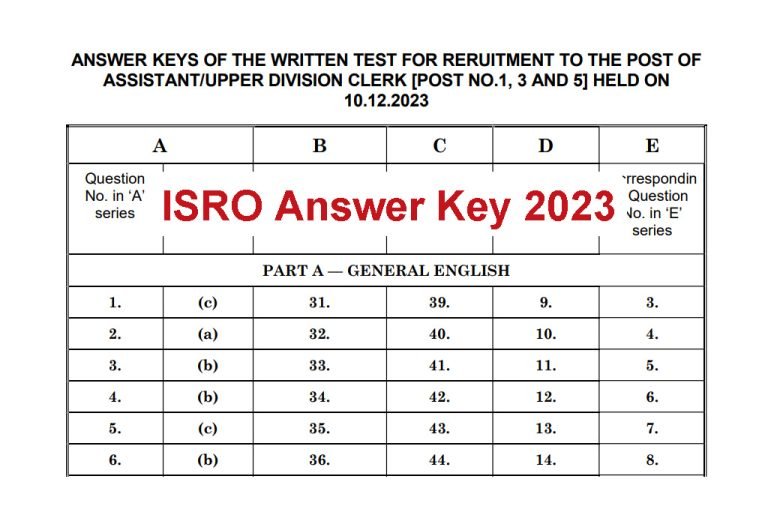 ISRO Answer Key 2023 PDF OUT For Assistant, JPA, UDC, Steno Exam Key - All Jobs For You