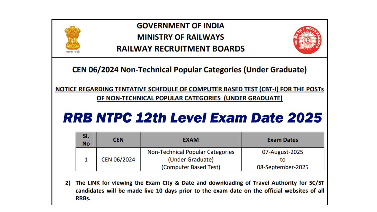 RRB NTPC 12th Level Exam Date 2025 OUT Railway Undergraduate Admit Card