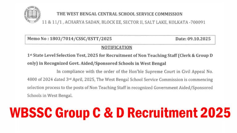WBSSC Group C and D Recruitment 2025 for 8477 Vacancy Clerk and Group D ...
