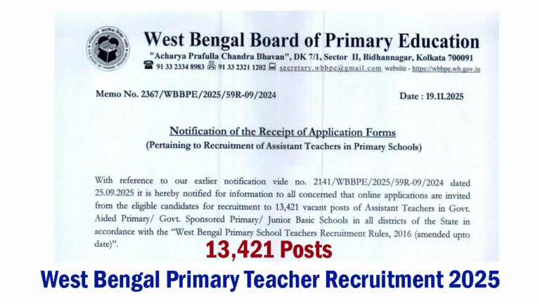 West Bengal Primary Teacher Recruitment 2025 For [13421 Vacancies ...