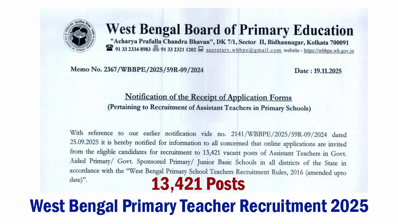 West Bengal Primary Teacher Recruitment 2025 For [13421 Vacancies ...