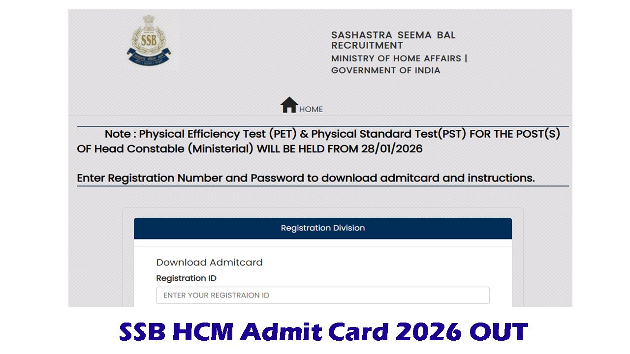 SSB HCM Physical Admit Card 2026 Hall Ticket Download, Head Constable ...
