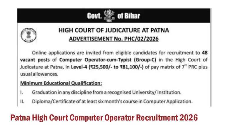 Patna High Court Computer Operator Recruitment 2026 Notification For 48 ...